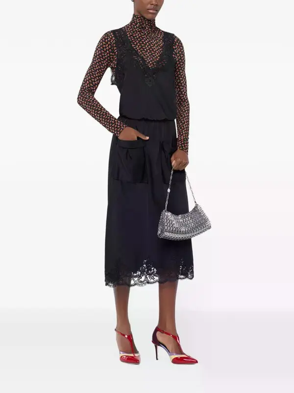 Rabanne Midi Dress In Silk Satin With Lace Detailing - Black