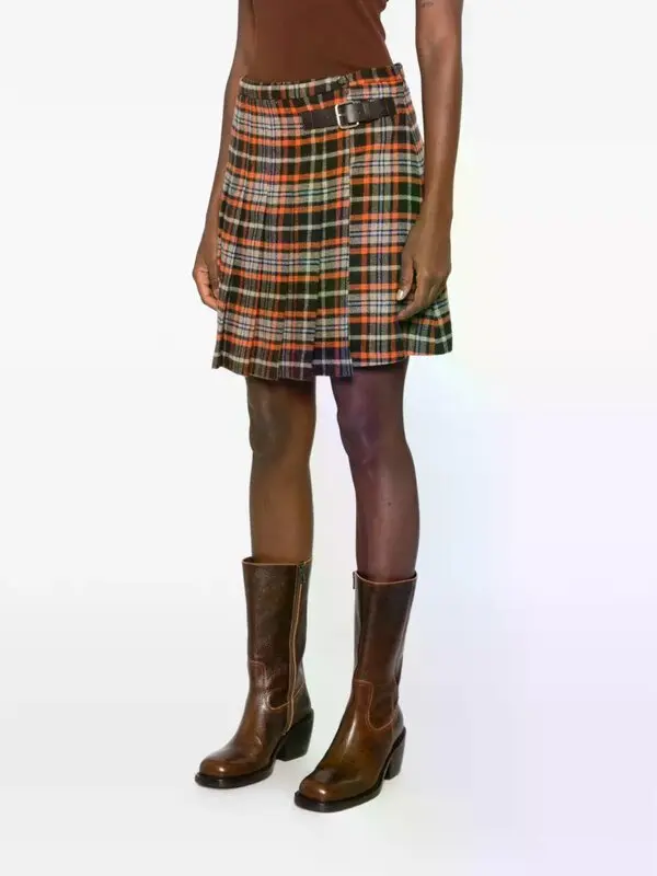 I BLUES Check Pleated Mini Skirt