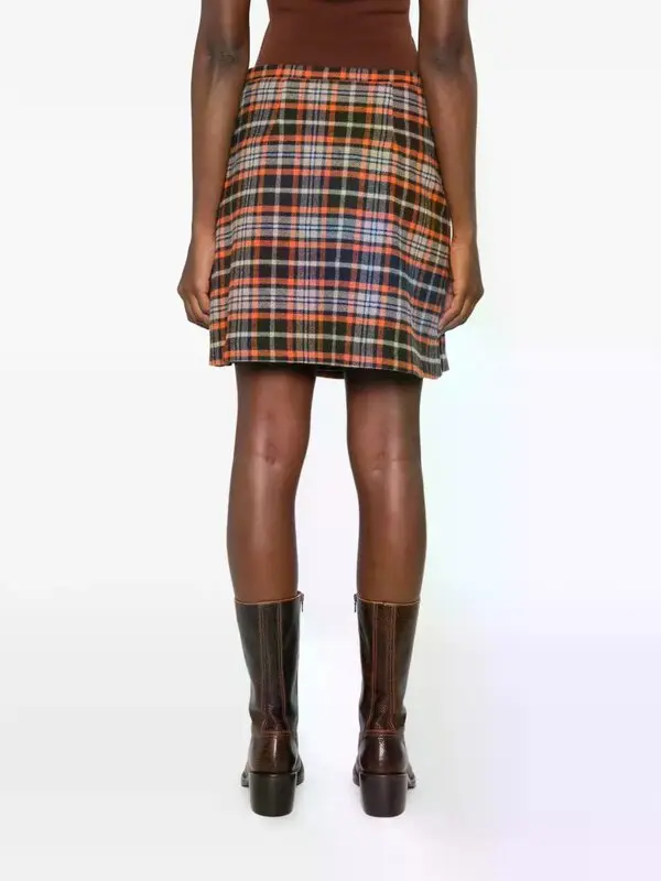 I BLUES Check Pleated Mini Skirt