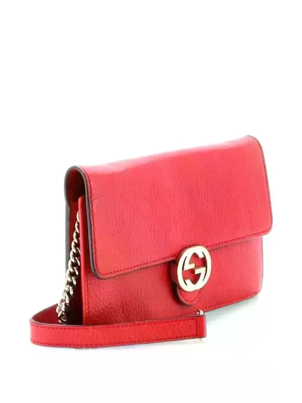 Gucci Interlocking Wallet On Chain Leather Crossbody Bag - Red