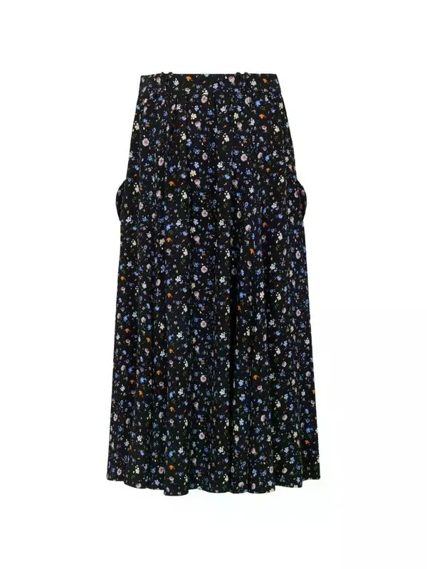 Rabanne Printed Crepe Midi Skirt With Signature Front Pockets - Black