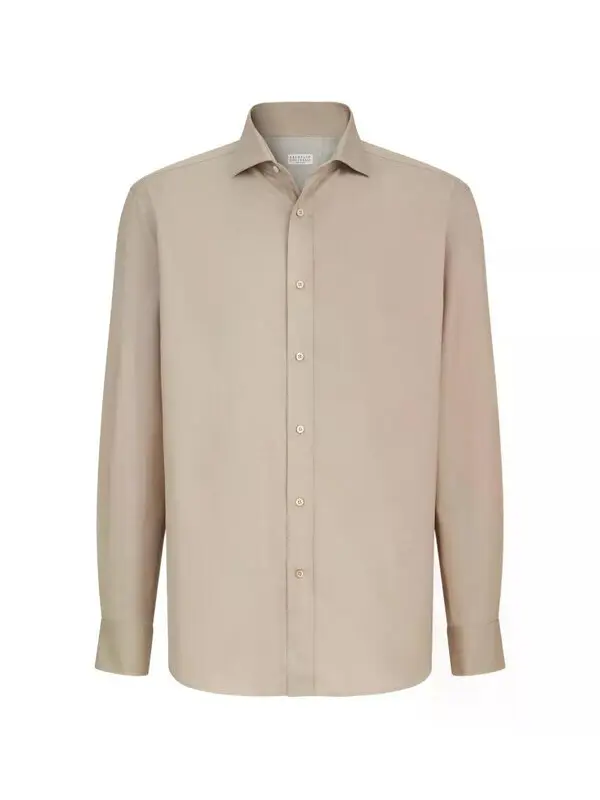 Brunello Cucinelli Garment-dyed Twill Shirt With Spread Collar