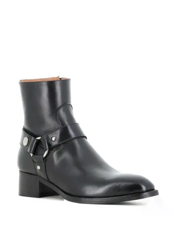 ALBERTO FASCIANI Harness Leather Ankle Boots - Black