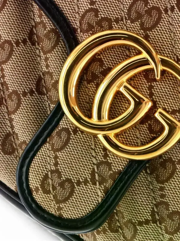 Gucci Gg Marmont Flap Bag Diagonal Quilted Gg Canvas With Leather Small Shoulder Bag