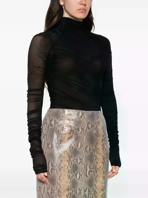 AMAZUIN Ruched Semi-sheer T-shirt