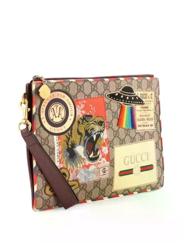 Gucci Courrier Pouch Gg Coated Canvas With Applique Clutch Bag