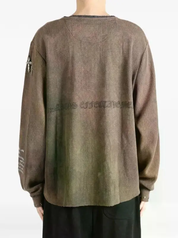 SAITOS Public Image Distressed Long-sleeve Henley T-shirt