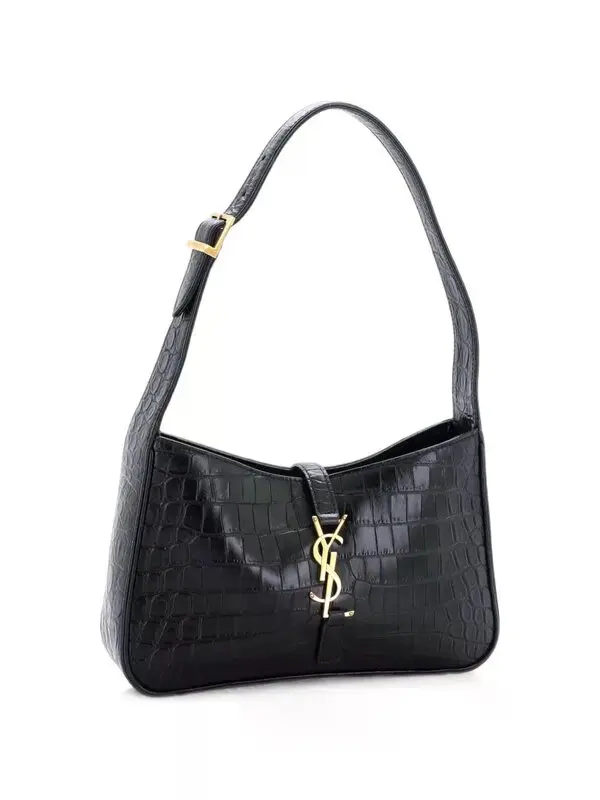 Saint Laurent Le 5 A 7 Crocodile Embossed Leather Small Hobo Bag