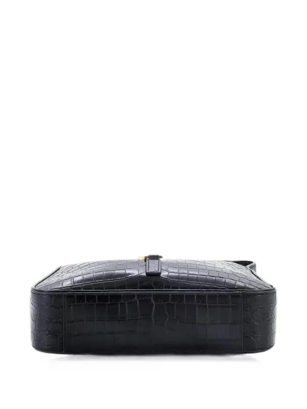 Saint Laurent Le 5 A 7 Crocodile Embossed Leather Small Hobo Bag
