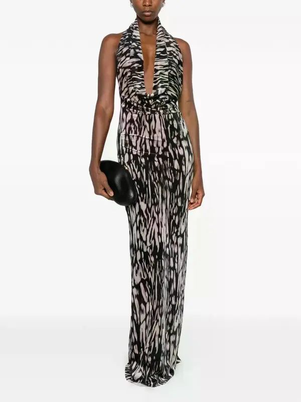 AMAZUIN Abstract-print Halterneck Maxi Dress