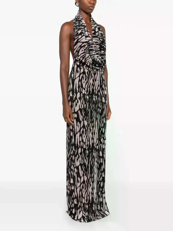 AMAZUIN Abstract-print Halterneck Maxi Dress