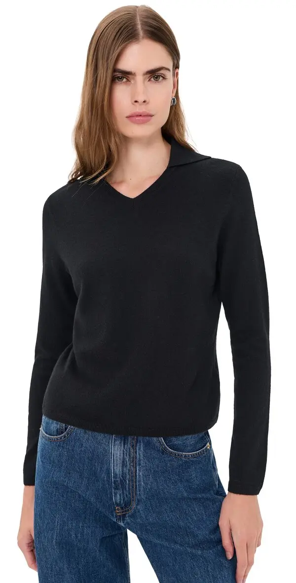 Vince High V Neck Polo - Black