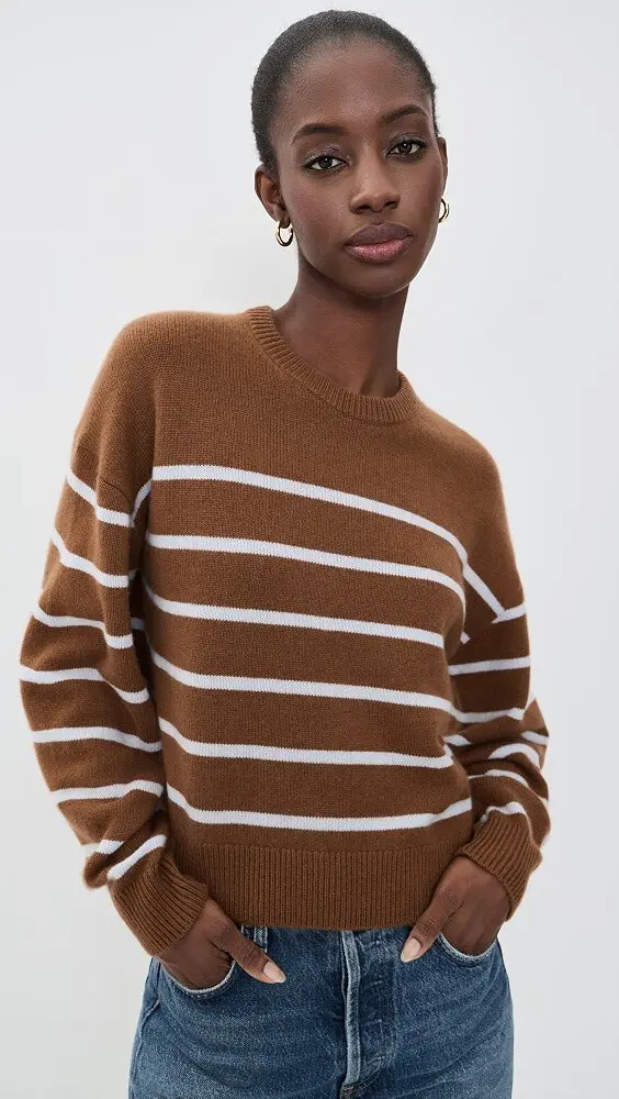 Theory Striped Crewneck Sweater In Cashmere