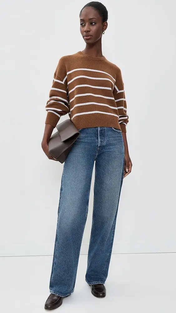 Theory Striped Crewneck Sweater In Cashmere