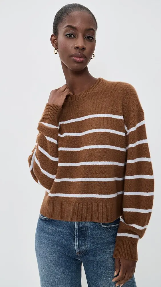 Theory Striped Crewneck Sweater In Cashmere