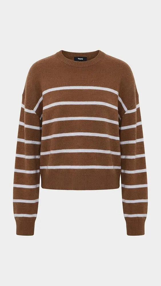 Theory Striped Crewneck Sweater In Cashmere