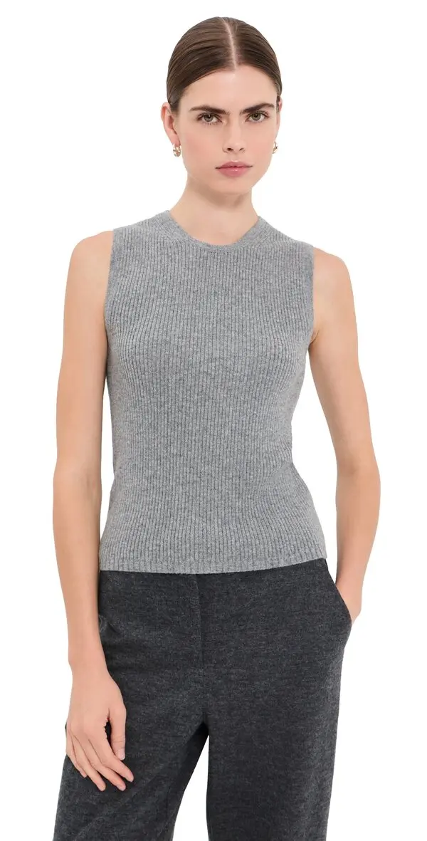 Veronica Beard Crewneck Sid Cashmere Pullover Tank - Heather Grey