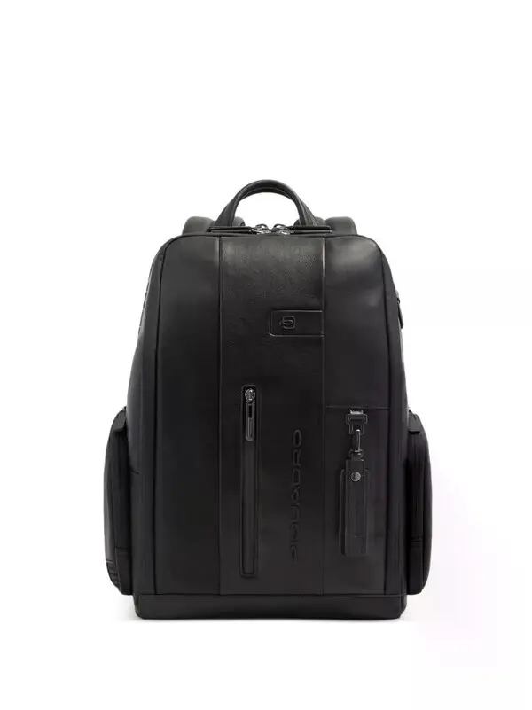 PIQUADRO Logo-embossed Leather Backpack - Black