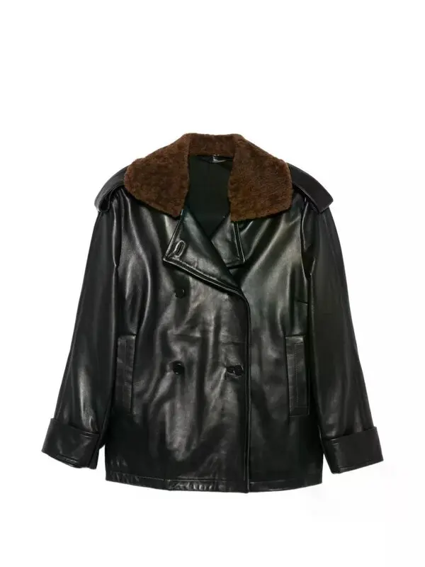 SALVATORE SANTORO Shearling-collar Double-breasted Jacket