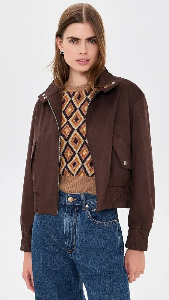 Rag & Bone Faux Suede Eliza Bomber Jacket