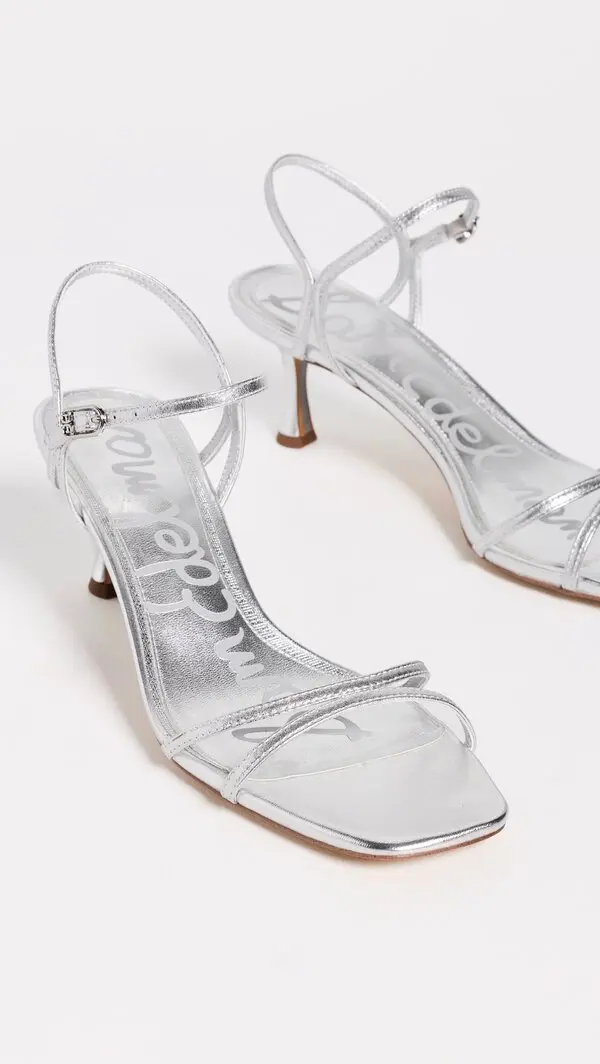 Sam Edelman Presley Strappy Kitten Heels - Soft Silver