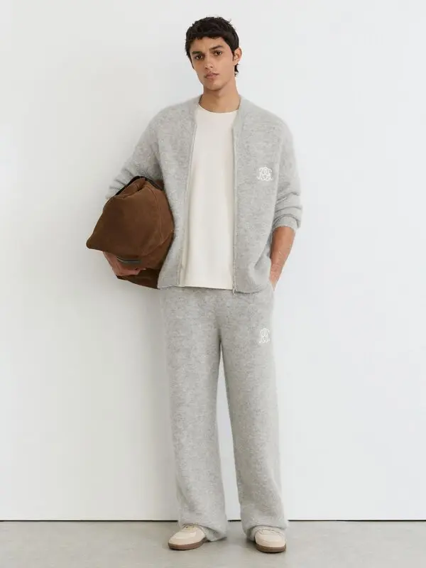REISS Eddie Monogram Brushed Wool-blend Bomber Cardigan
