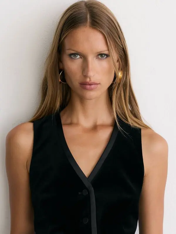 REISS Wren Velvet Satin-trim Tailored Waistcoat - Black
