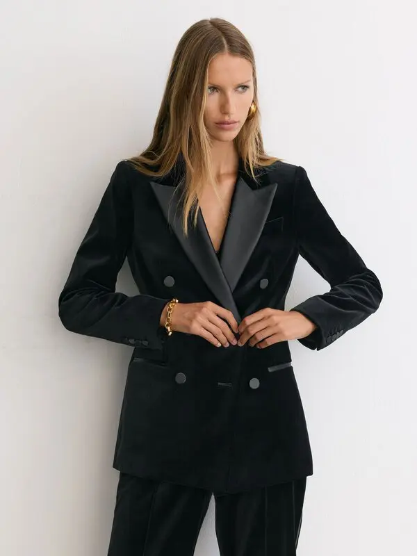 REISS Wren Tall Velvet Double-breasted Tuxedo Blazer