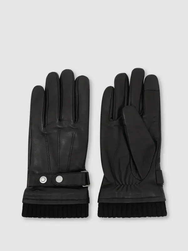 REISS Mael Leather Ribbed-cuff Gloves