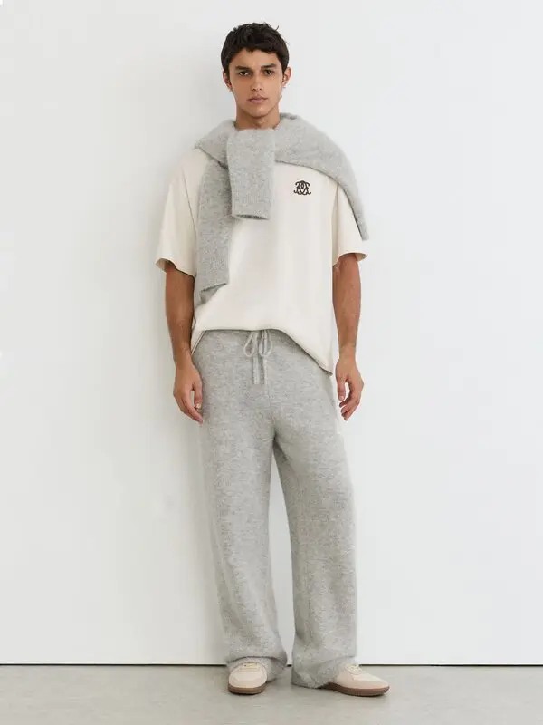 REISS Newby Monogram Brushed Wool-blend Relaxed Joggers