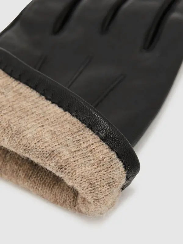 REISS Monty Nappa Leather Gloves - Black