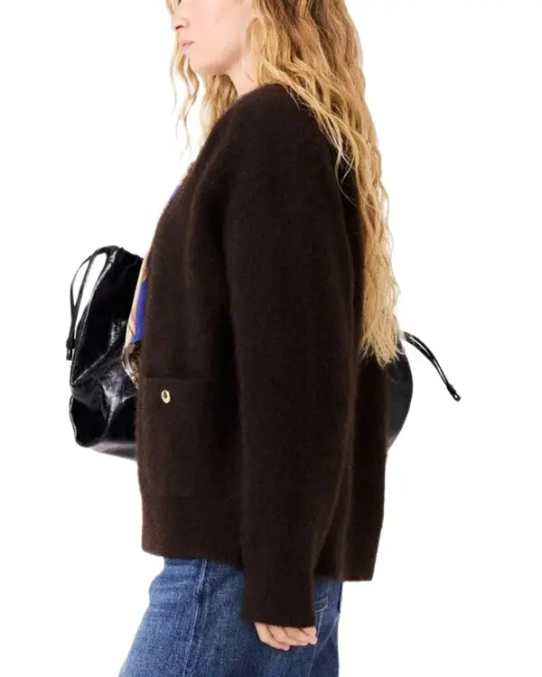Maje Wool Blend V Neck Cardigan Sweater