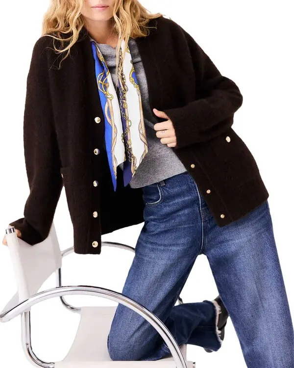 Maje Wool Blend V Neck Cardigan Sweater