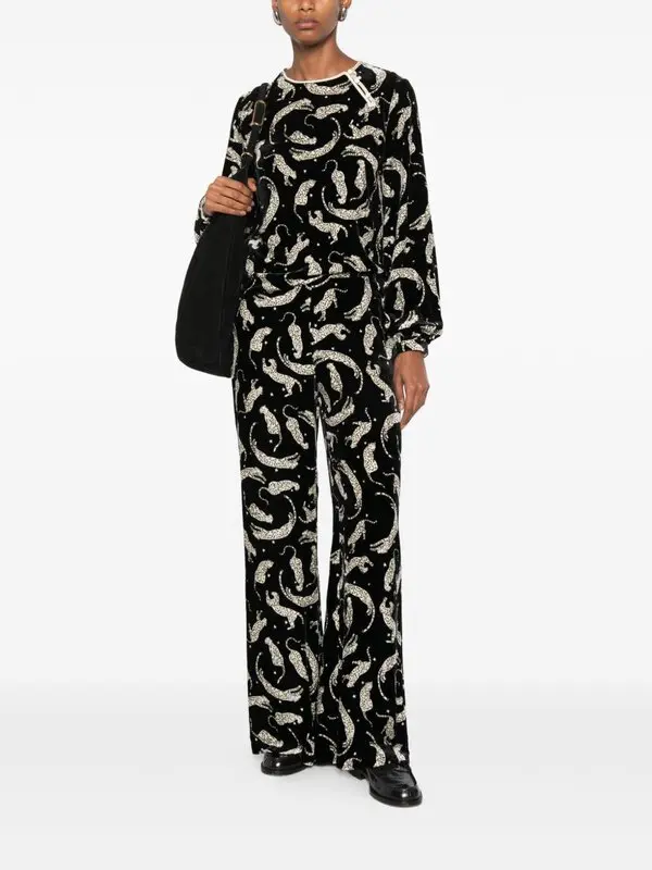 FORTE_FORTE Pritned Velvet Trousers - Multicolor