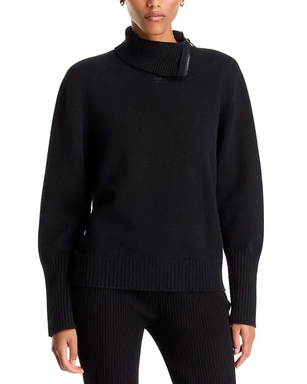 COURREGES Merino Wool Zipped Collar Sweater - Black
