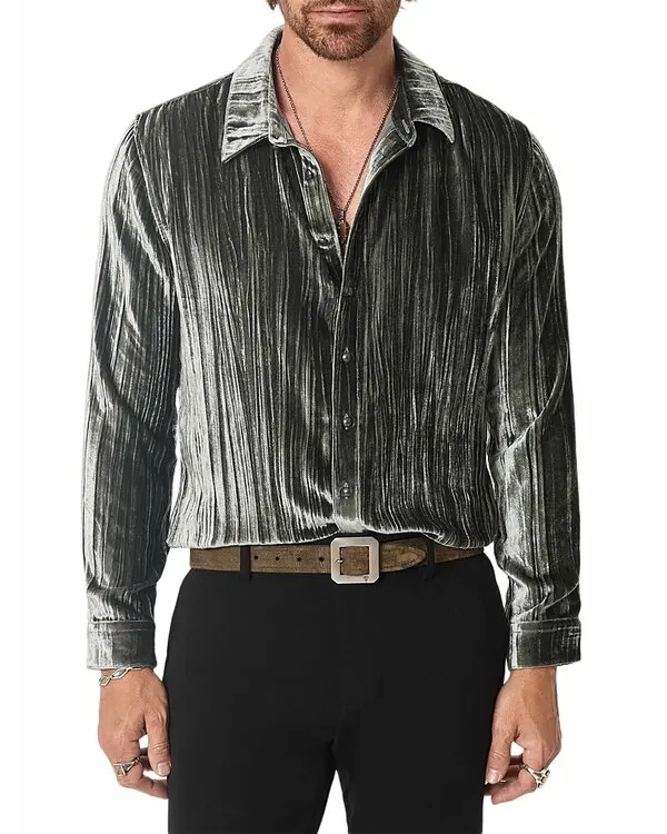 John Varvatos Batik Velvet Point Collar Shirt - Silver