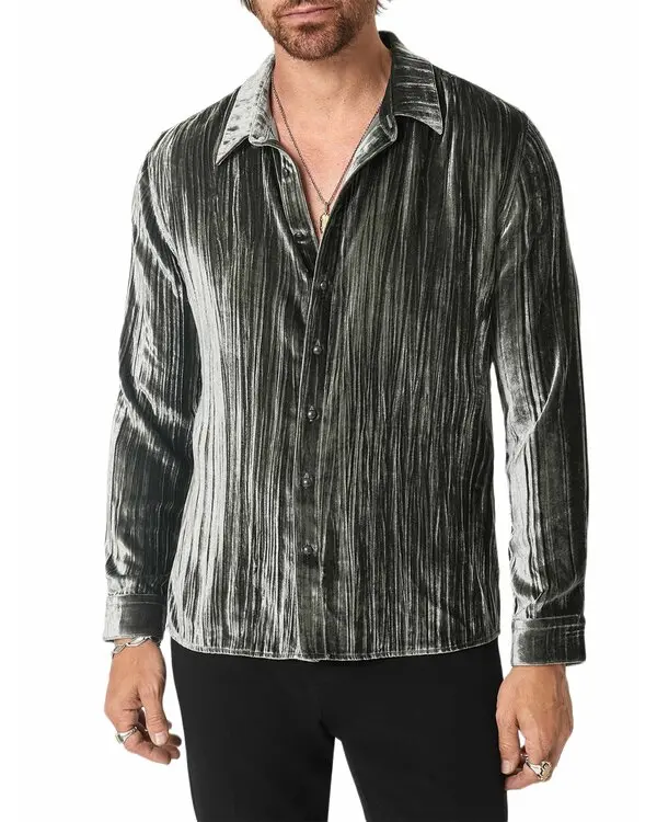 John Varvatos Batik Velvet Point Collar Shirt - Silver