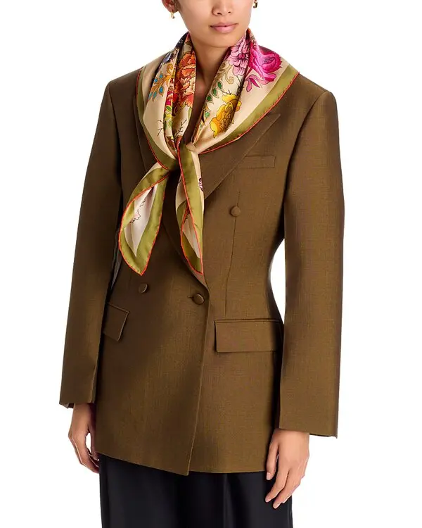 V. Fraas Floral Silk Square Scarf - Camel