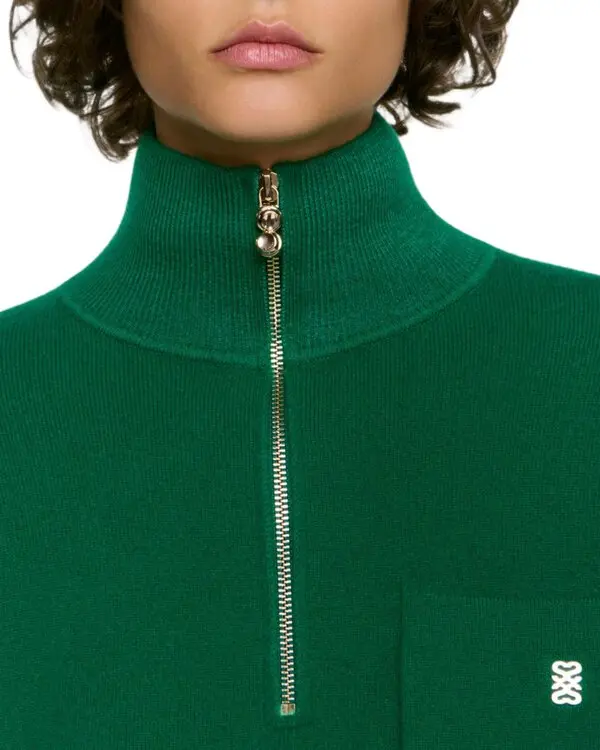 Sandro Mathea Wool Blend Half Zip Sweater - Green
