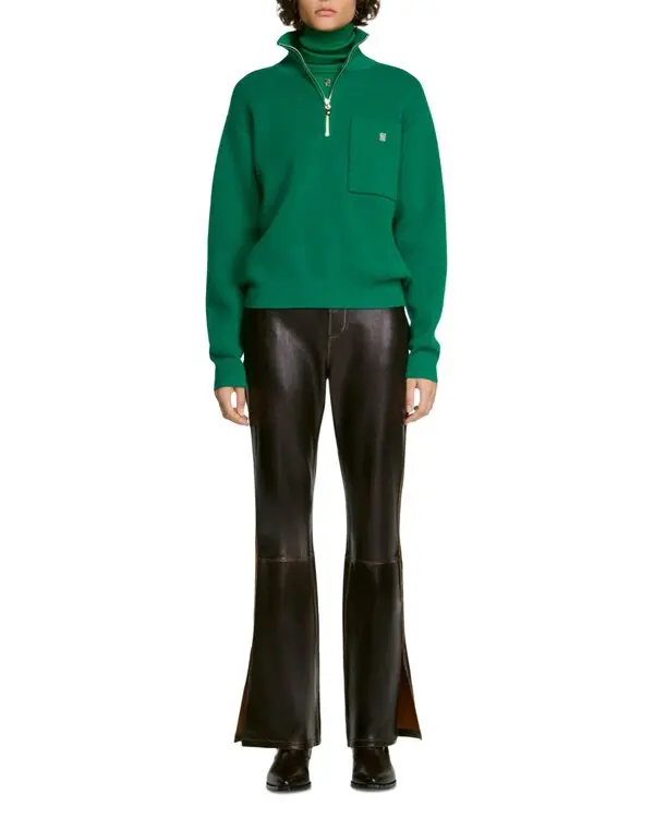 Sandro Mathea Wool Blend Half Zip Sweater - Green