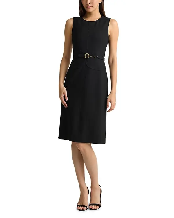 St. John Belted Sleeveless Sheath Dress
