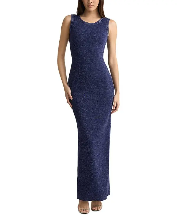 St. John Metallic Threaded Sleeveless Column Gown