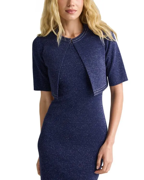 St. John Metallic Threaded Sleeveless Column Gown