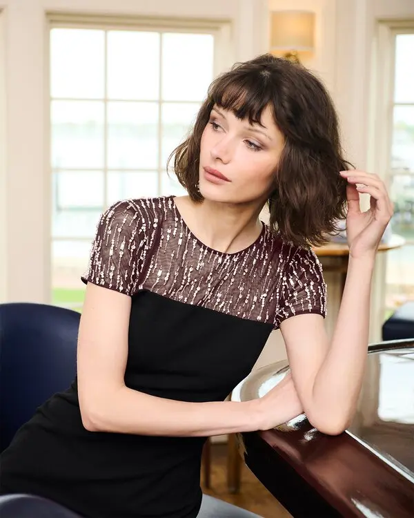 EMILY SHALANT Crystal Illusion Yoke Dress