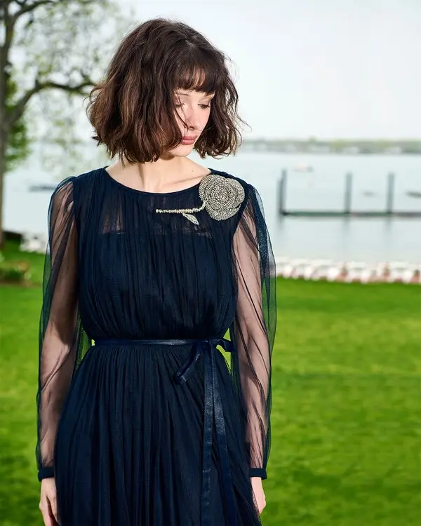 EMILY SHALANT Crystal Embellished Tulle Gown