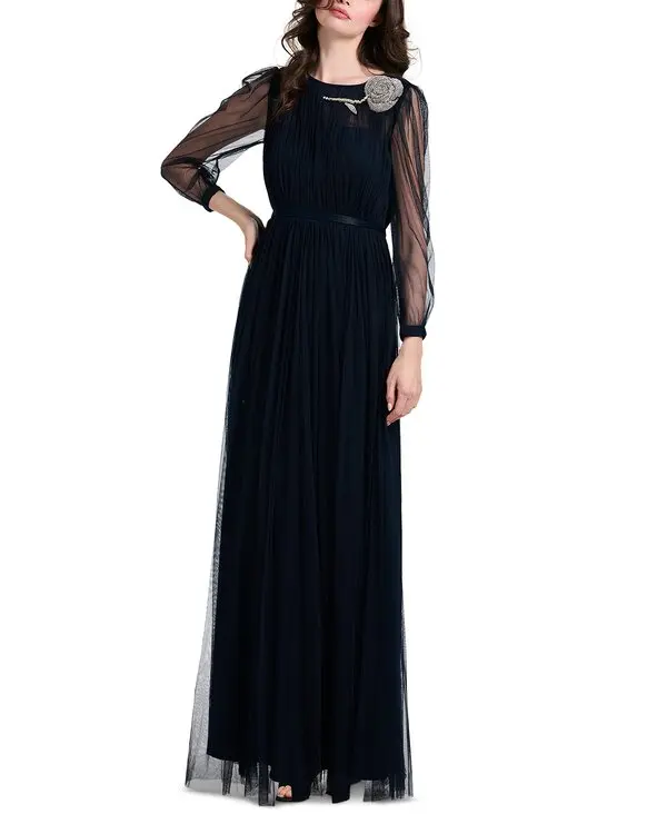 EMILY SHALANT Crystal Embellished Tulle Gown
