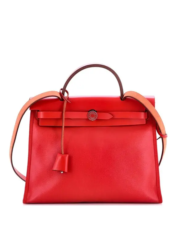 Hermès 31 Herbag Zip Berline Vache Canvas And Leather - Red