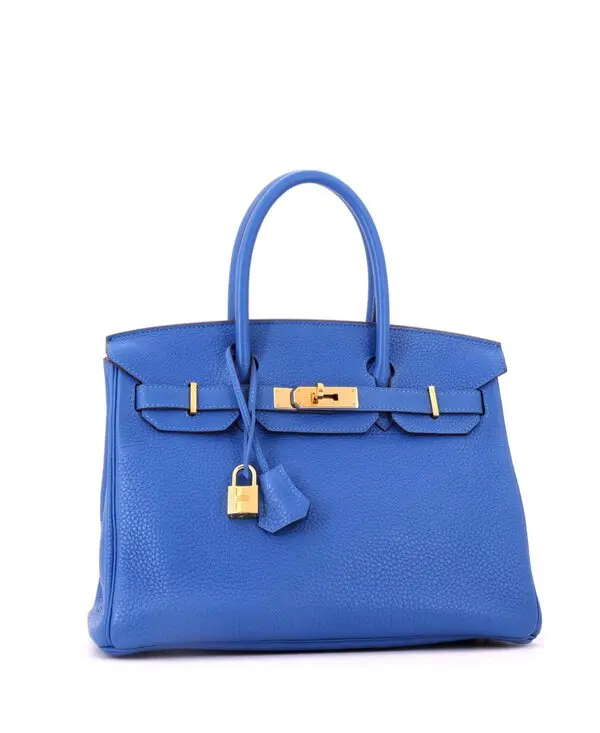 Hermès Birkin 30 Handbag Blue Clemence With Gold Hardware - Mykonos