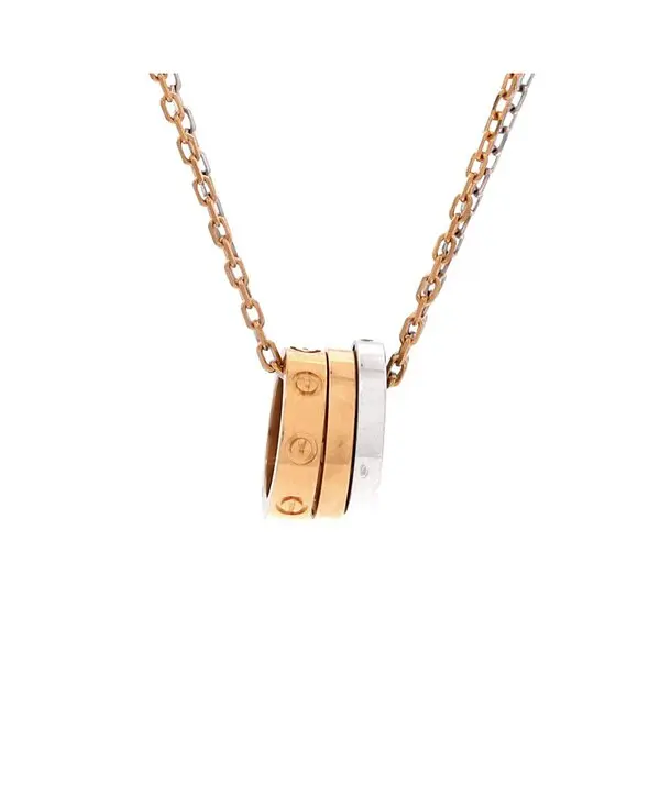 CARTIER Love 3 Ring Pendant Necklace 18k Rose And 18k White With 6 Diamonds, 16 - Gold
