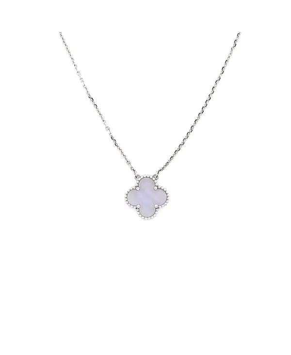 VAN CLEEF & ARPELS Vintage Alhambra Pendant Necklace 18k Gold And Chalcedony, 16.25 - White